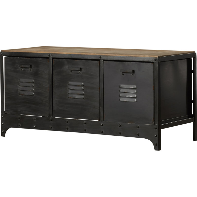 Williston Forge Metal Low Profile 3 Drawers Room Storage Bench with Brown Wood Top Reviews Wayfair